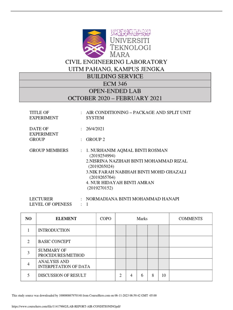 Air Conditioning Lab Report: Unit Systems | PDF | Air Conditioning ...