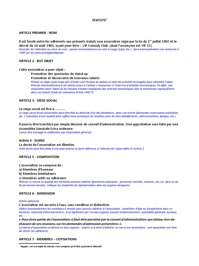 Exemple de Statuts D Association | Unduh gratis PDF | Conseil d'administration