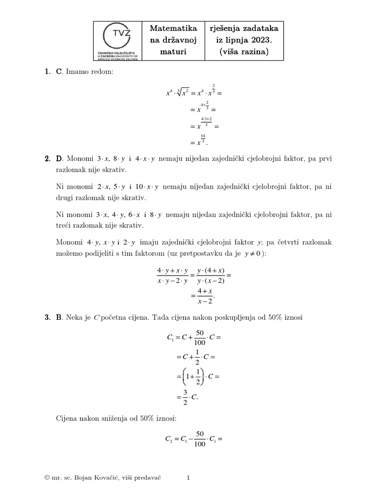 Mata - Rjesenja Zadataka Iz Lipnja 2023 | PDF