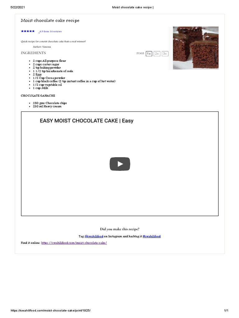 Moist Chocolate Cake Recipe | PDF