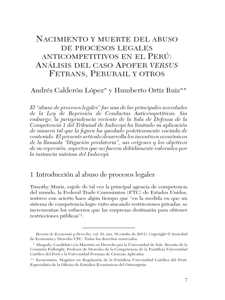 CALDERON Y ORTIZ - Nacimiento y Muerte Del Abuso de Procesos Legales Anticompetitivos en El Perú ...