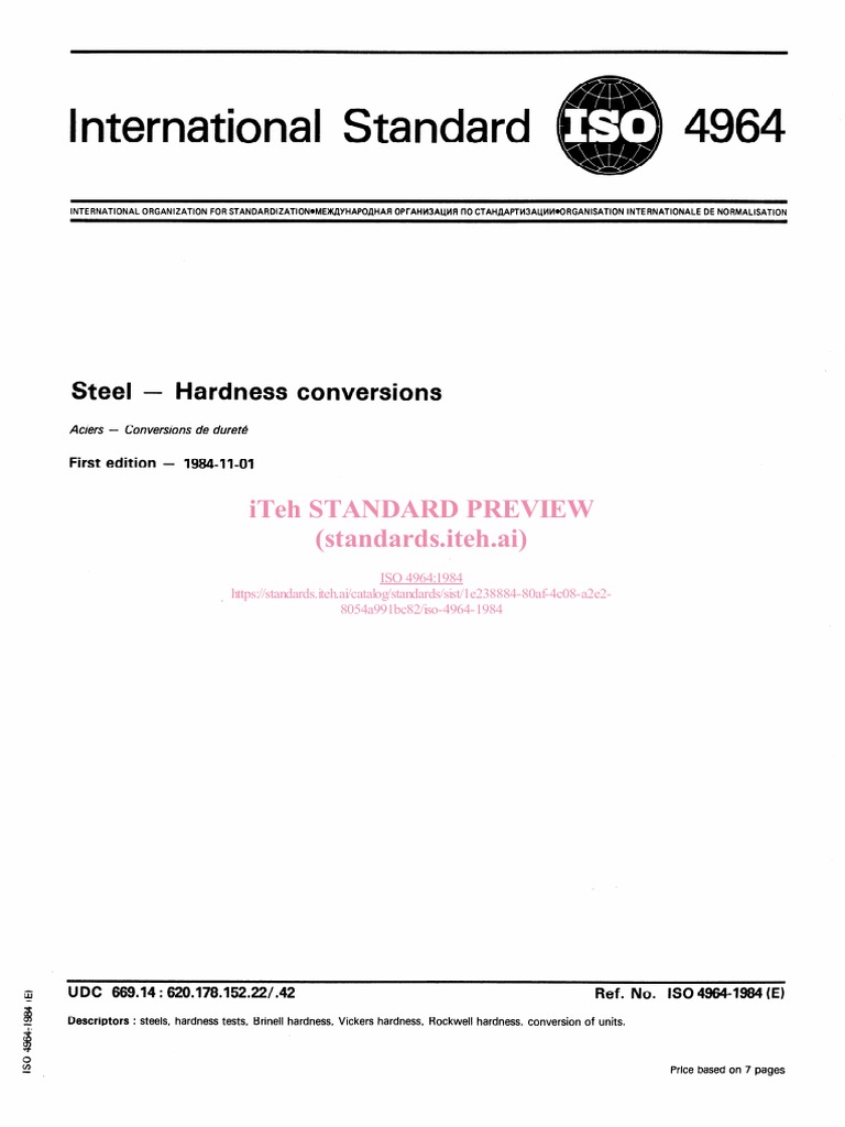 Iso 4964 1984 | PDF | Hardness | International Organization For ...