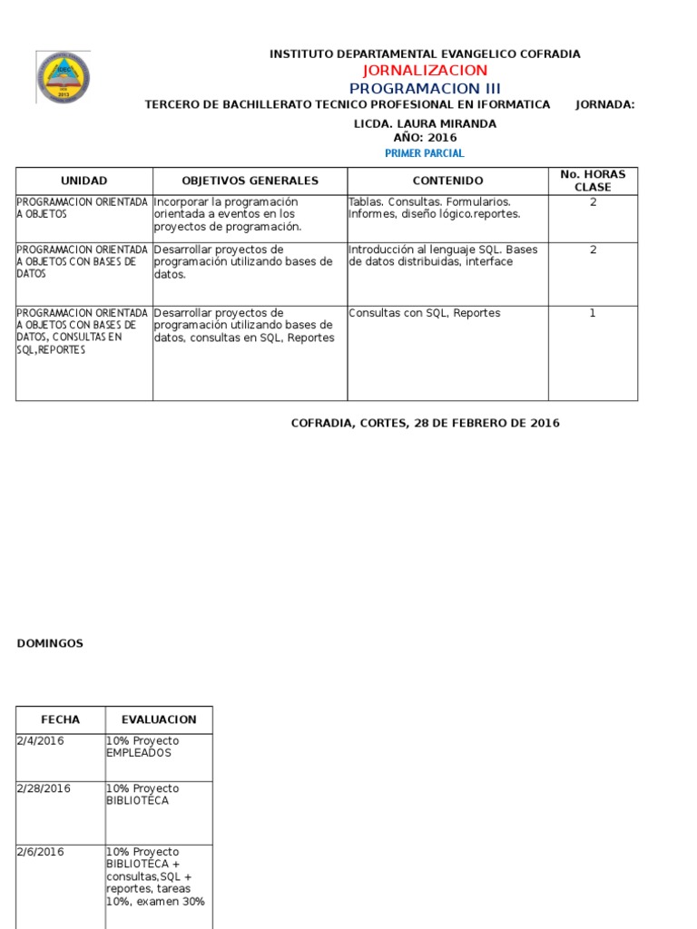 Jornalizacion Programacion III | PDF | SQL | Lenguaje de programación Jornalizacion Programacion III | PDF | SQL | Lenguaje de programación
