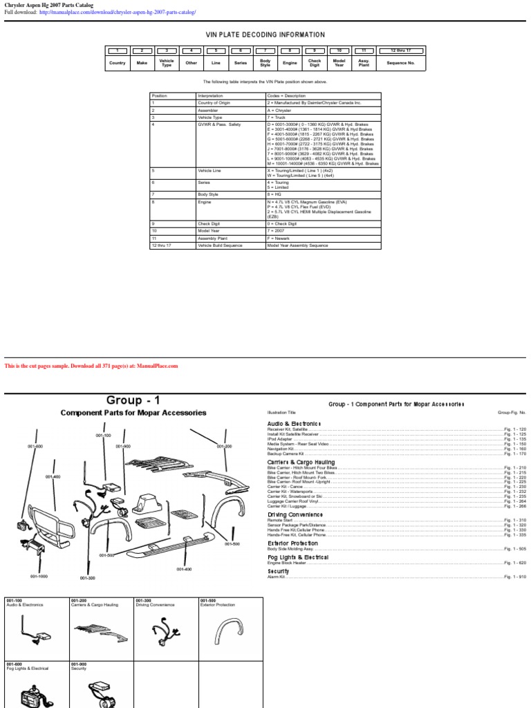 2007 Chrysler Aspen Parts Catalog | PDF | Dodge | Transport