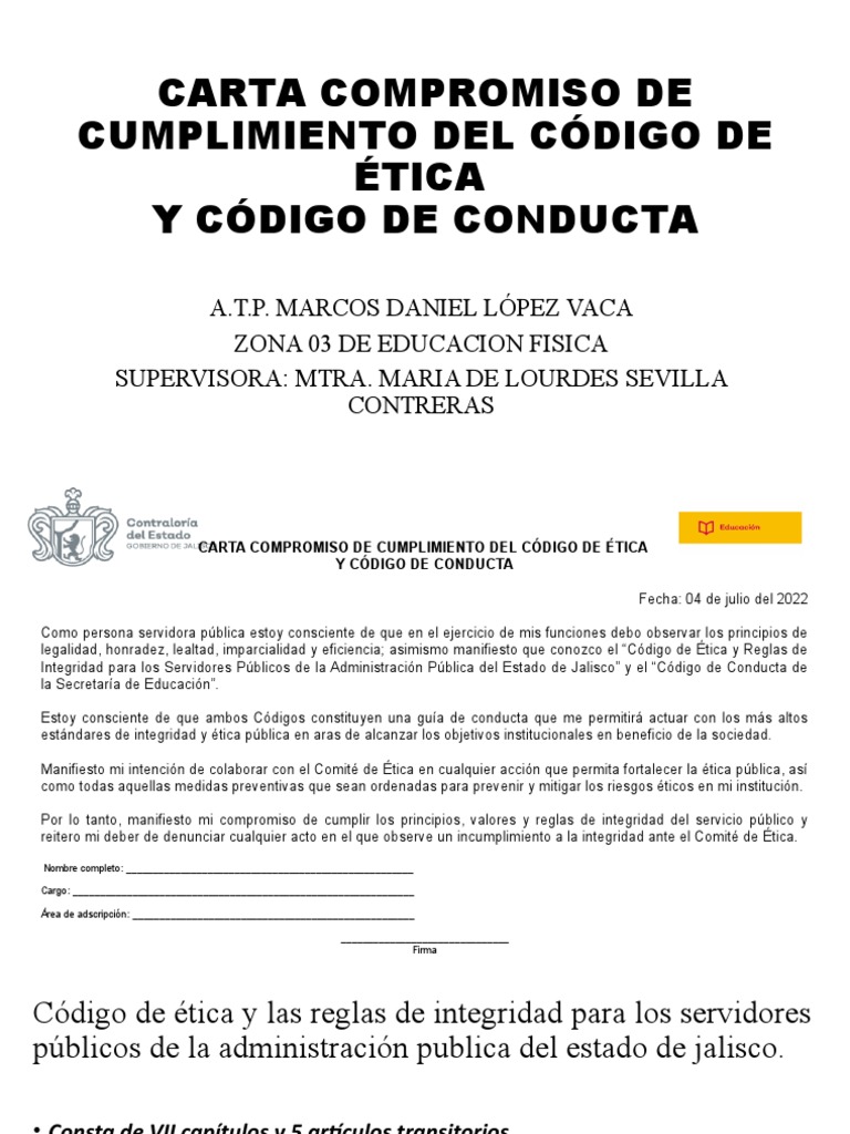CÓDIGO DE ÉTICA y CARTA COMPROMISO | PDF | Comportamiento | Responsabilidad