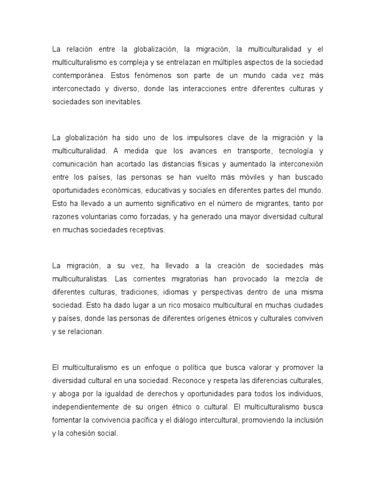 Globalización y Multiculturalismo | PDF | Multiculturalismo | Migración humana