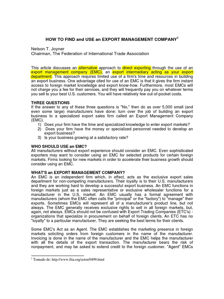 How to find and use an export management company | PDF | Exports | Sales