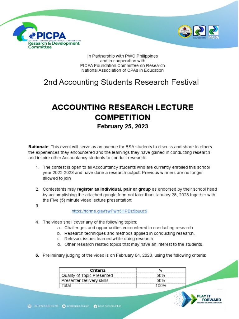 2ND ASRF Accounting Research Lecture Competition | PDF | Lecture ...