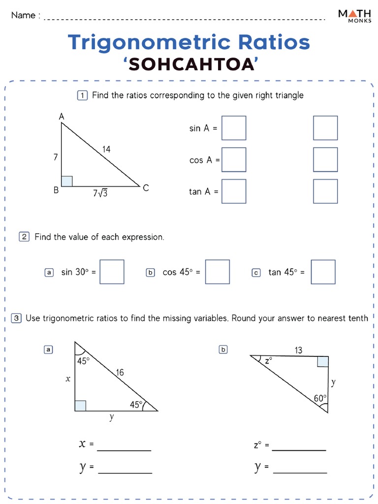 Trigonometric Ratios Sohcahtoa Worksheet Pdf