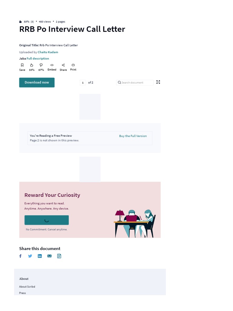 WWW Scribd Com Document 437910445 RRB Po Interview Call Letter | PDF