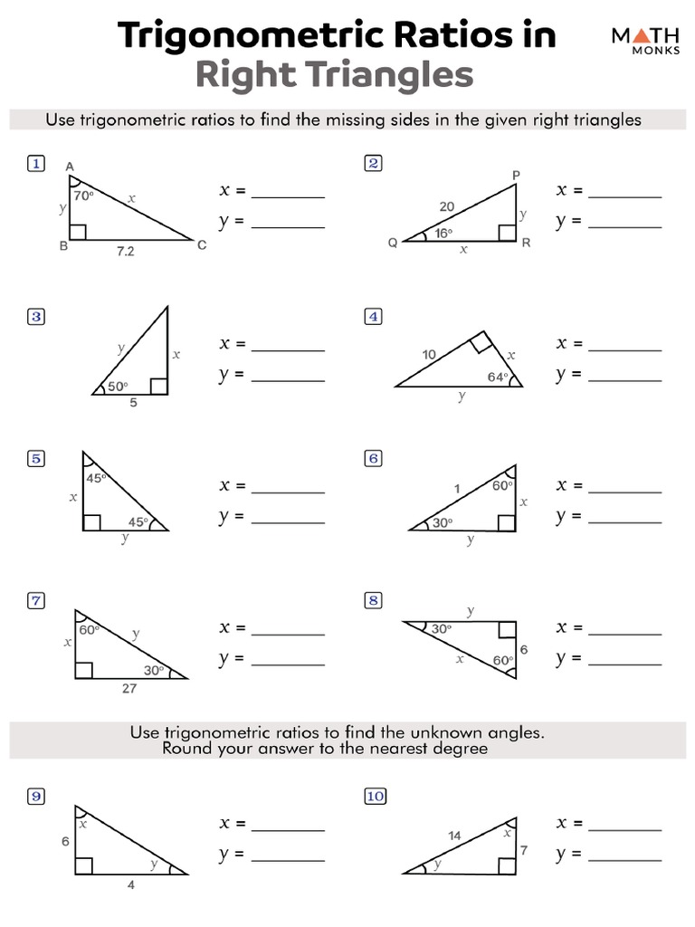 Geometry Worksheet Trig Ratios in Right Triangles With Answers | PDF