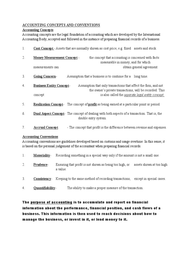 Accounting Concepts & Conventions | PDF | Cost | Expense