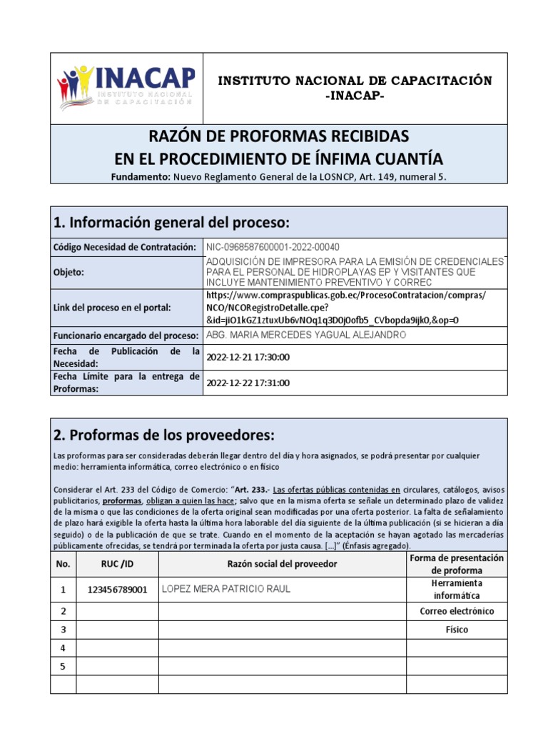 Razón de Proformas Recibidas | PDF