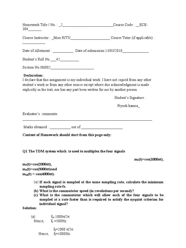 Dcs Assignment No 2 | Download Free PDF | Signal To Noise Ratio | Telecommunications Engineering