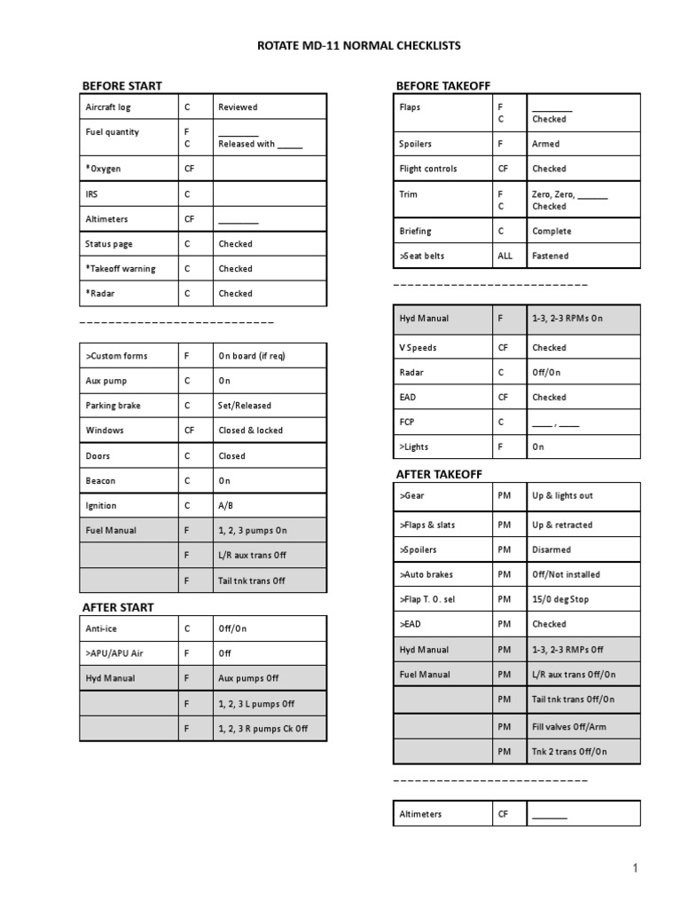 Rotate MD-11 Normal Checklists | PDF | Takeoff | Flight Control Surfaces