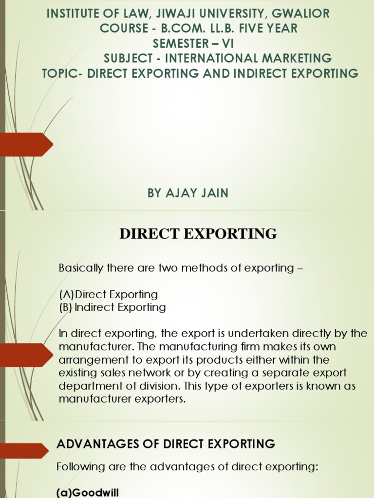 Direct Exporting and Indirect Exporting | PDF | Exports | Marketing