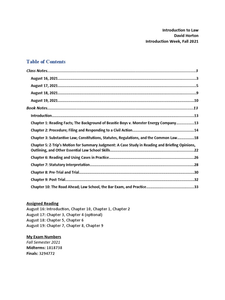 Introduction To Law Notes Fall 2021 | PDF | Evidence (Law) | Appellate ...