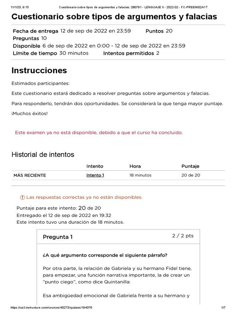 Cuestionario Sobre Tipos de Argumentos y Falacias - 280791 - LENGUAJE ... Cuestionario Sobre Tipos de Argumentos y Falacias - 280791 - LENGUAJE ...