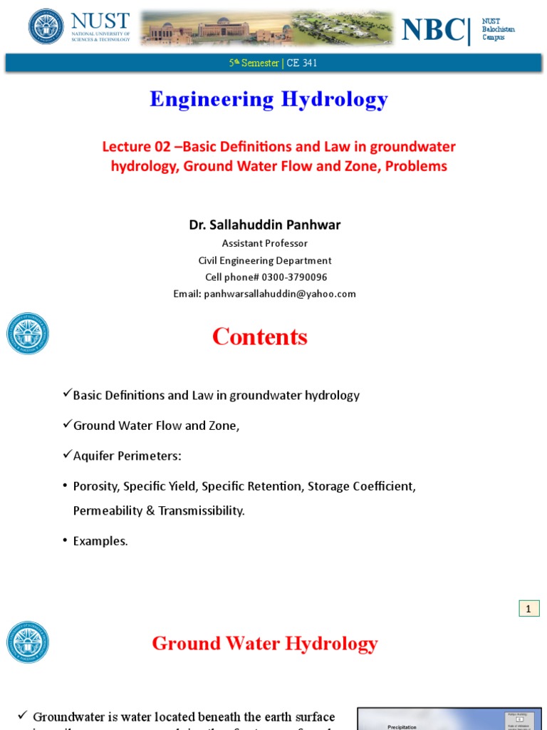 Engineering Hydrology Lecture 02 Pdf Groundwater Aquifer