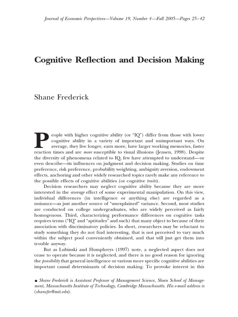 Cognitive Reflection and Decision Making | PDF | Sat | Impulsivity