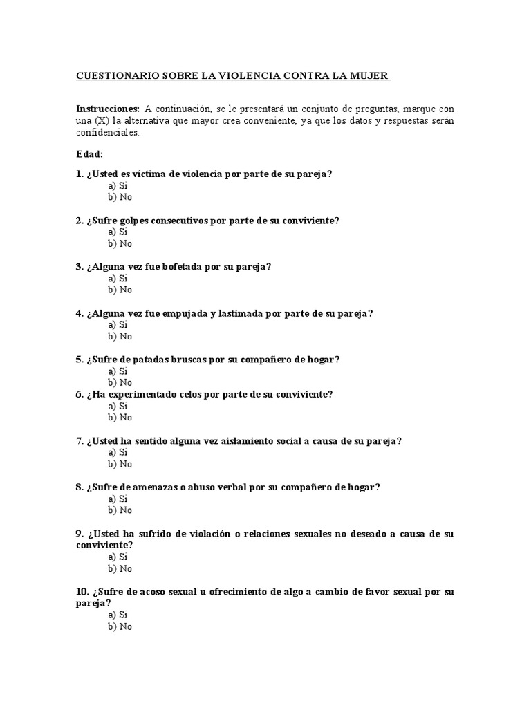 Cuestionario Sobre La Violencia Contra La Mujer | PDF