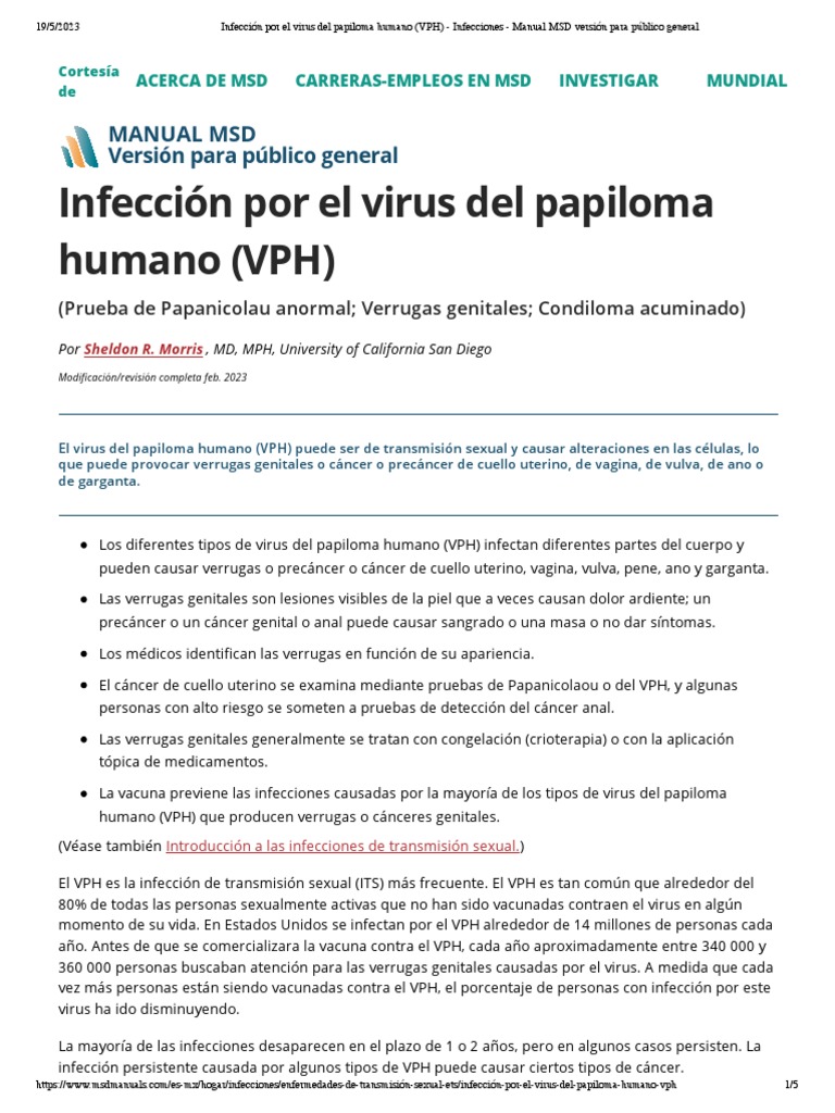 Infección Por El Virus Del Papiloma Humano (VPH) - Infecciones - Manual ...