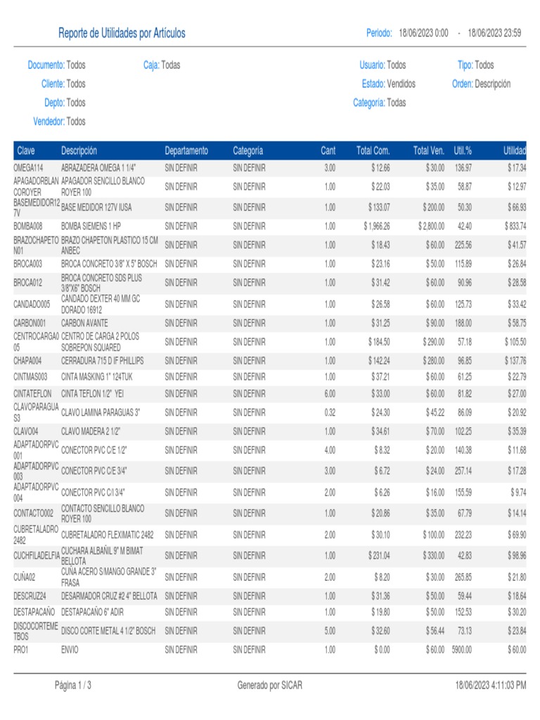 Reporte Venta Por Conceptos 18 de Junio 2023 | PDF