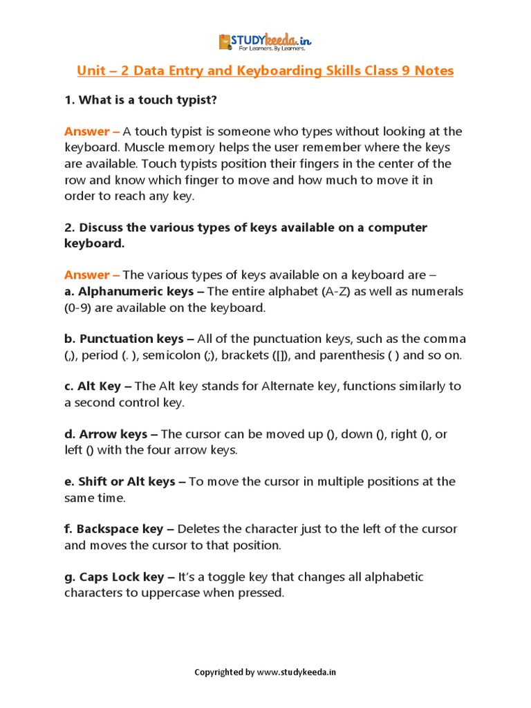 Unit-2-Dataentry and Keyboard Skills | PDF | Computer Keyboard | Tools