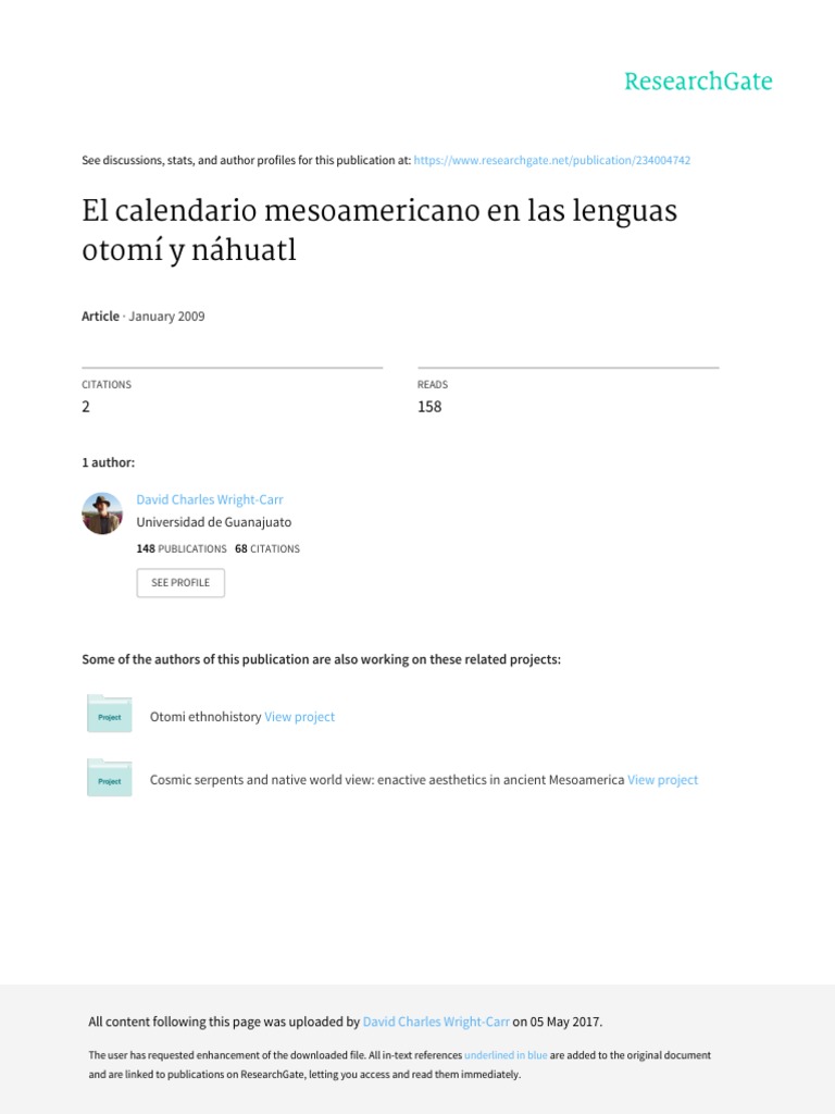 Calendario Mesoamericano en Otomí y Náhuatl | PDF | Náhuatl | Mesoamérica