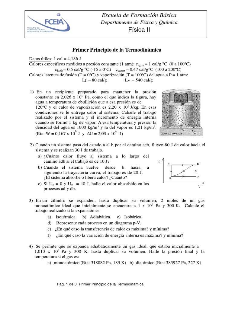 07-1 - Práctica Primer Ppio | PDF | Calor | Gases