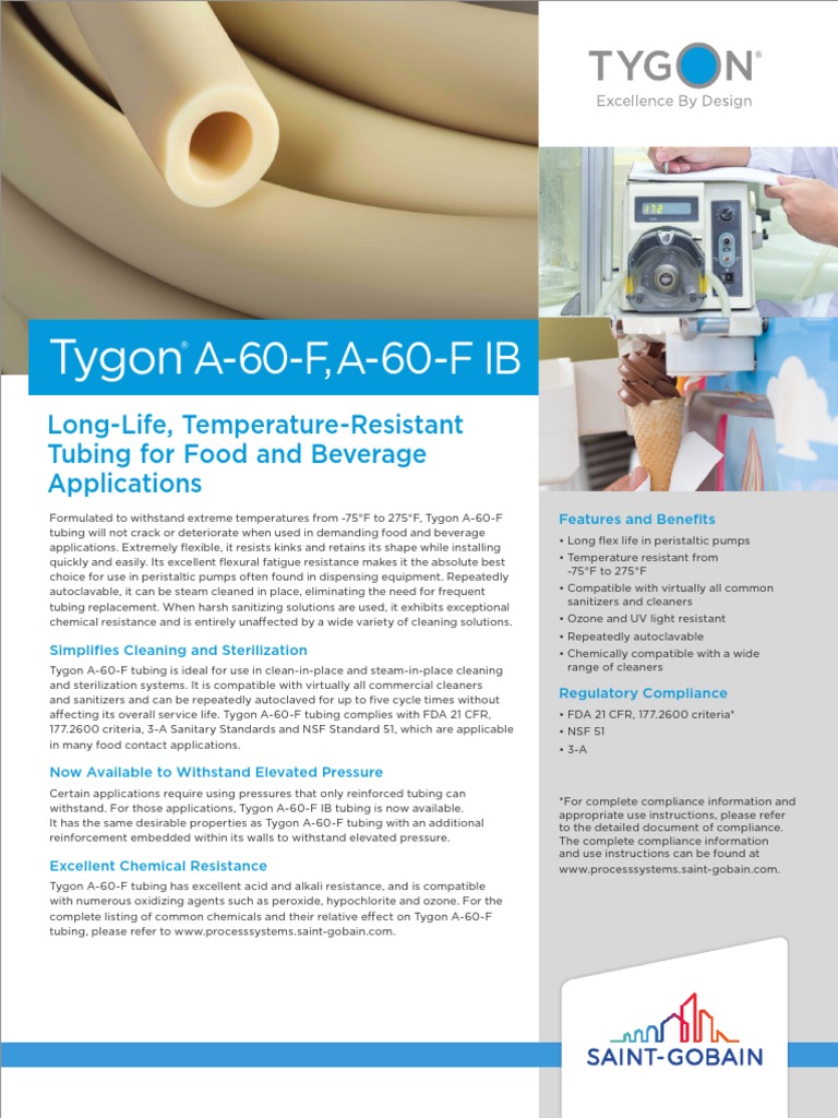 Tygon A 60 F F Ib Food Beverage Tubing Pdf Ultimate Tensile
