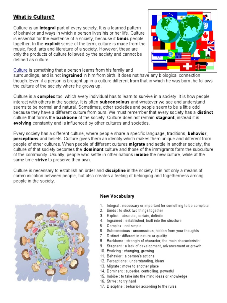 What Is Culture Reading Comprehension Teacher Version | PDF | Society ...