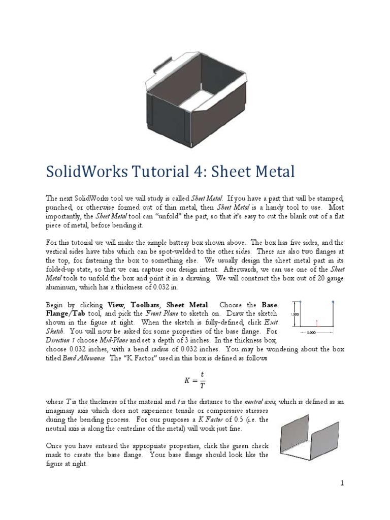 Solidworks Tutorial 4 Sheet Metal The Next Solidworks Tool We Will
