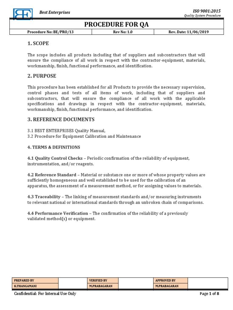 13 Procedure For Qa Pdf Quality Assurance Specification