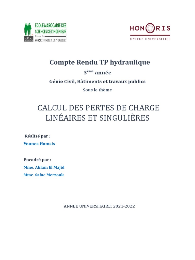 Rapport TP HYDRAULIQUE | PDF | Nombre de Reynolds | Dynamique (Mécanique)