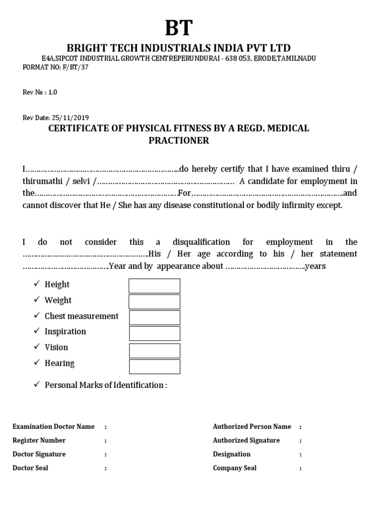 Medical Fit Report | PDF