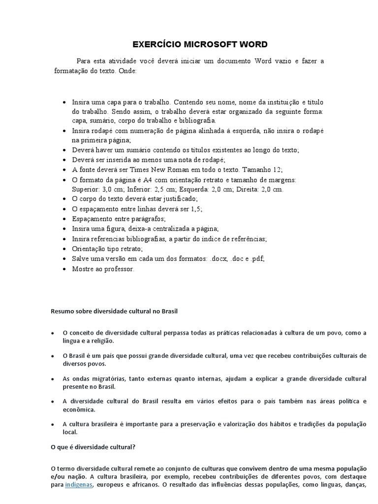 Atividade Informatica Basica - Word | PDF | Brasil | Brasileiros