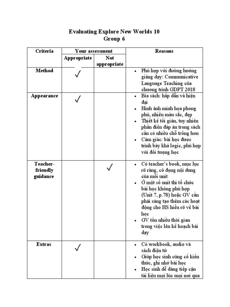 Evaluating Explore New Worlds 10 GROUP 6 | PDF
