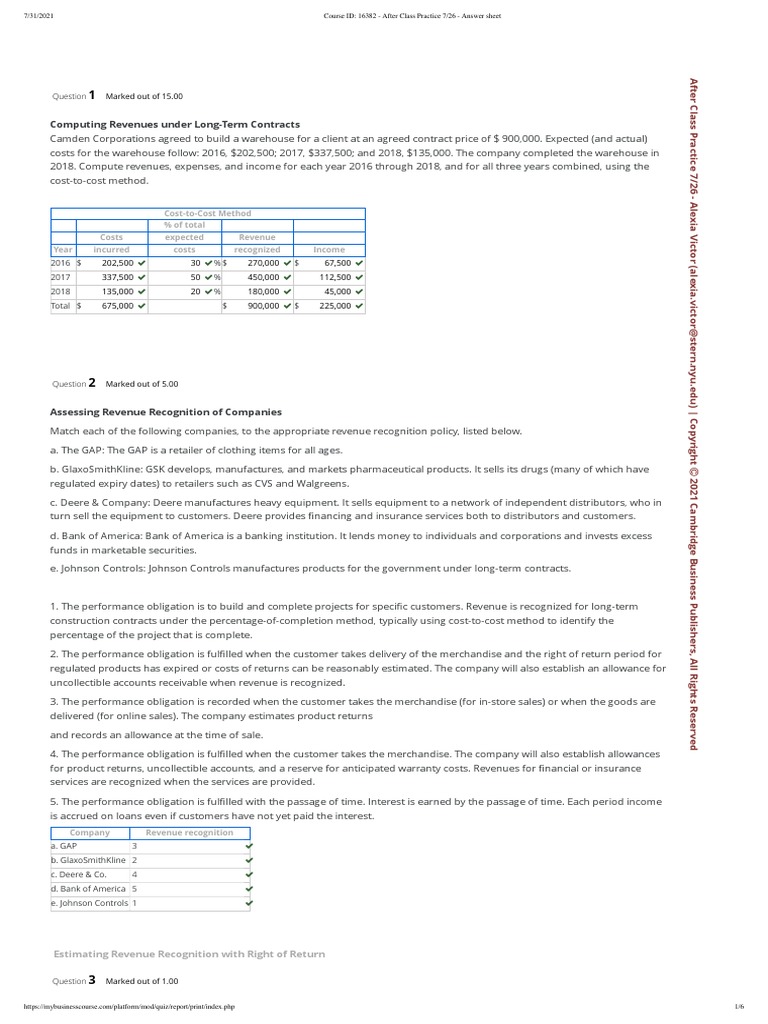 After Class Practice 7 - 26 - Answer Sheet | PDF | Revenue | Banks