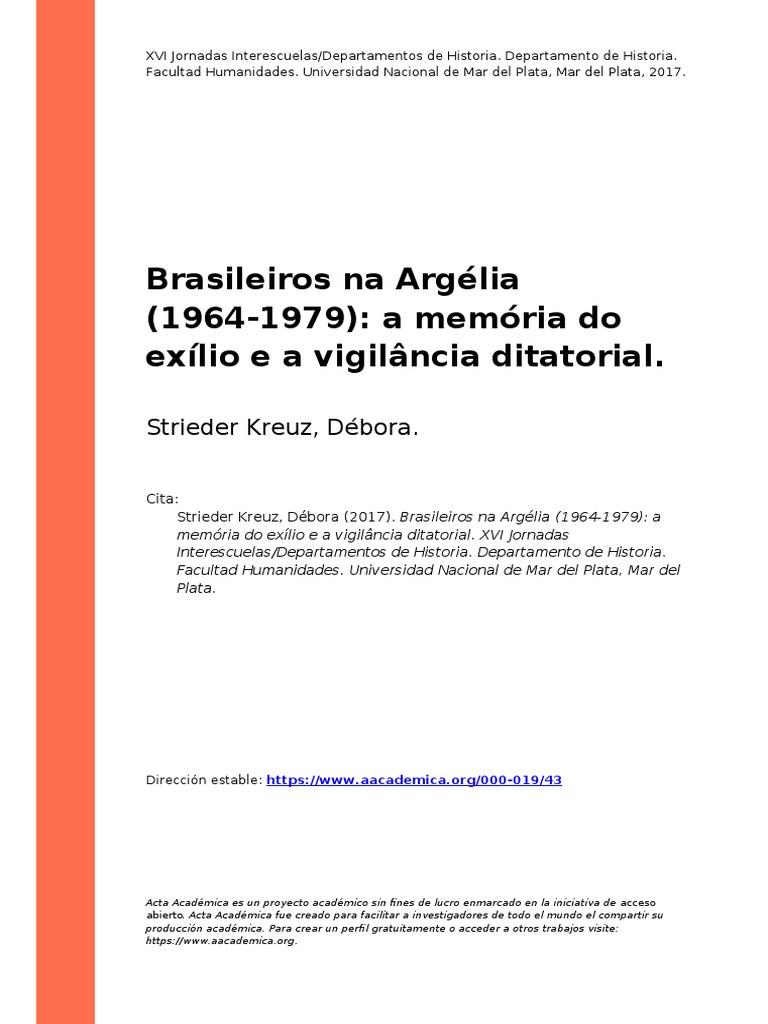 Strieder Kreuz, Débora (2017) - Brasileiros Na Argélia (1964-1979) A Memória Do Exílio e A ...