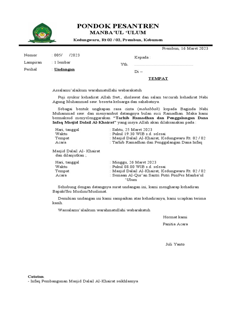 Undangan Tarhib Ramadhan Umum | PDF