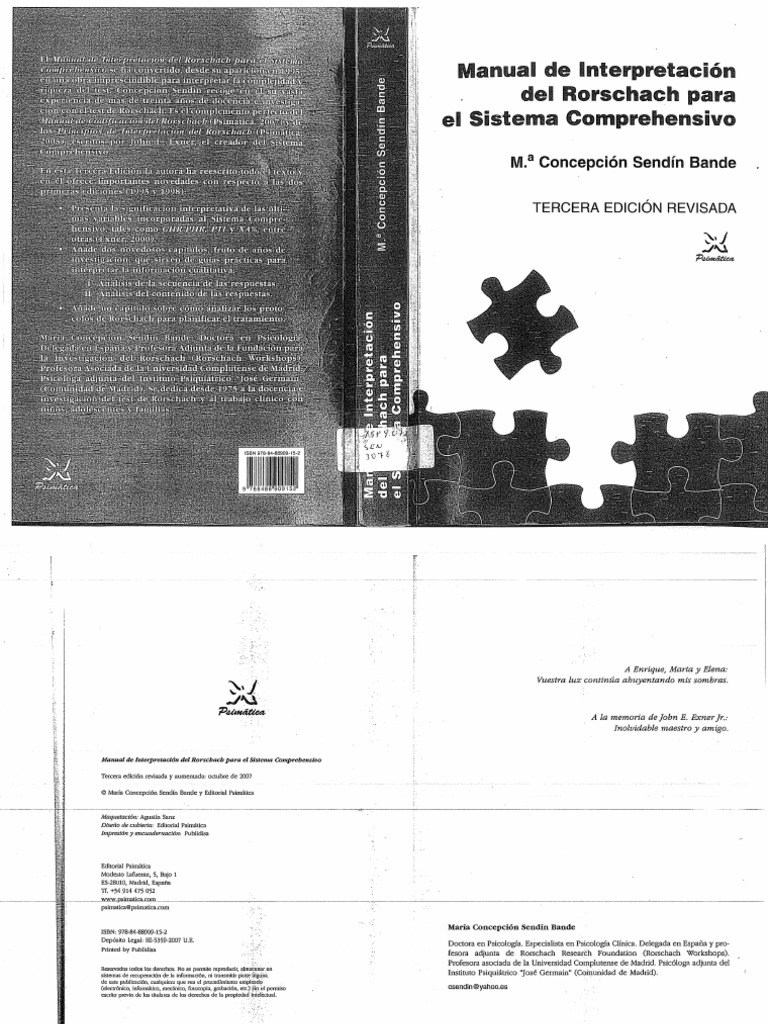 LIBRO - Manual de Interpretación Del Rorschach para El Sistema Comprehensivo. M. C. Sendín Bande ...