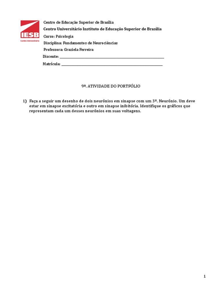 Exercício Portfólio 9 - Neuro | PDF