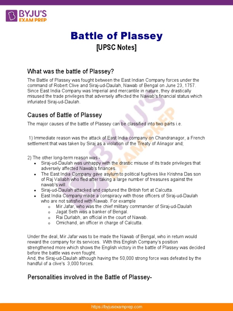 Causes and Impact of the Battle of Plassey | PDF | Conflicts | Bengal