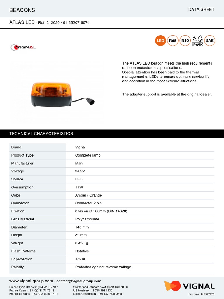 Vignal Data Sheet Beacons Atlas Led 212020 | PDF | Electronics | Electrical Components