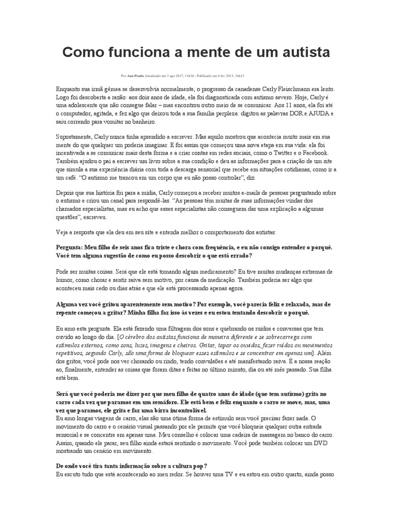 Como funciona a mente de um autista | PDF | Espectro do autismo