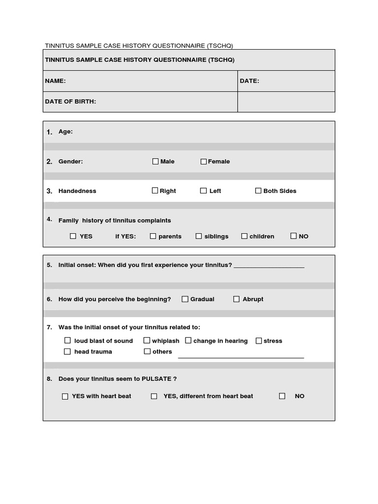 Tinnitus Sample Case History Questionnaire | PDF | Tinnitus | Noise