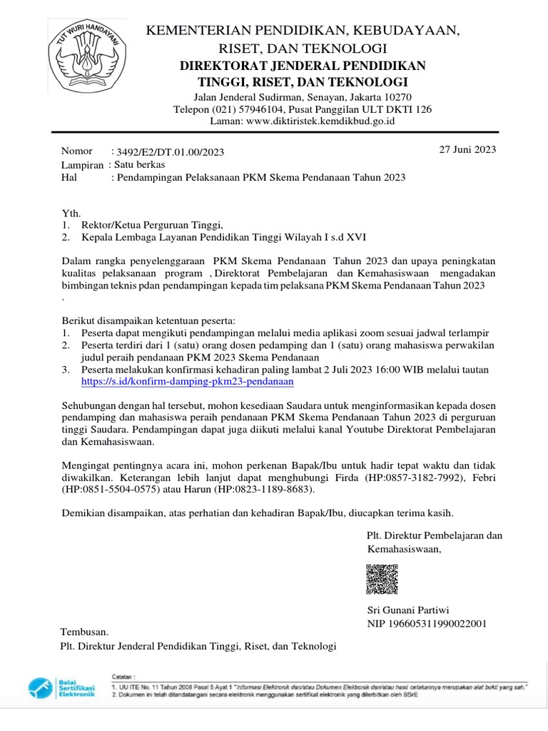 Pendampingan Dan Bimbingan Teknis Pelaksana PKM Skema Pendanaan Tahun 2023 | PDF