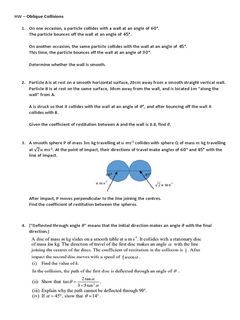 Oblique Collisions Worksheet Part 1 | PDF