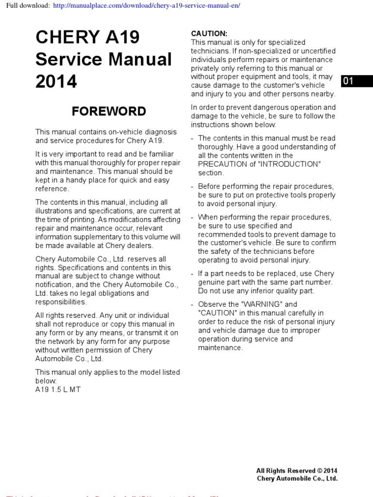 Chery A19 Service Manual en | Download Free PDF | Transport | Automotive Industry